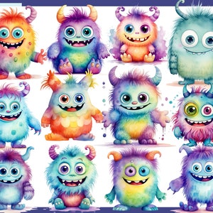 CUTE MONSTERS - 110 Watercolor Clip Arts ( 300 Dpi, Fantasy Monsters ...