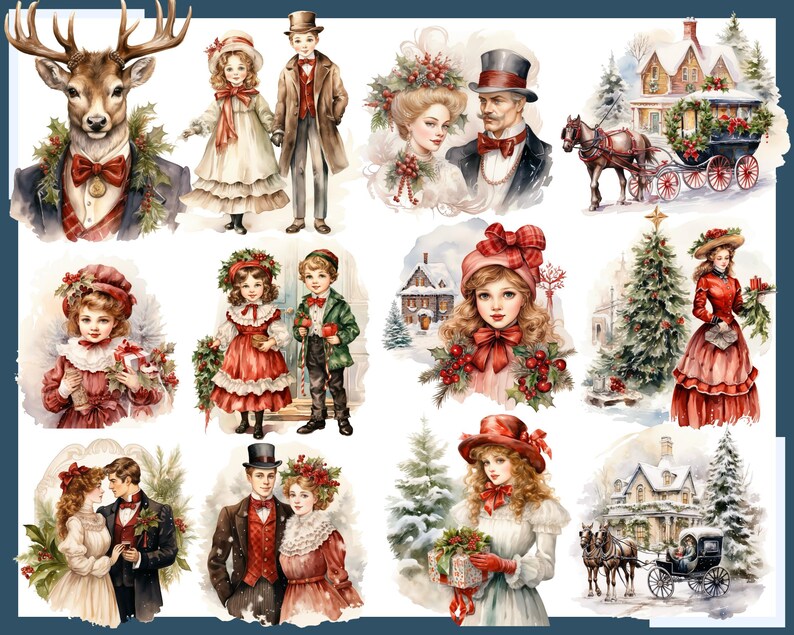 Victorian Christmas Clipart: 100 PNG Graphics (digital Download) - Etsy