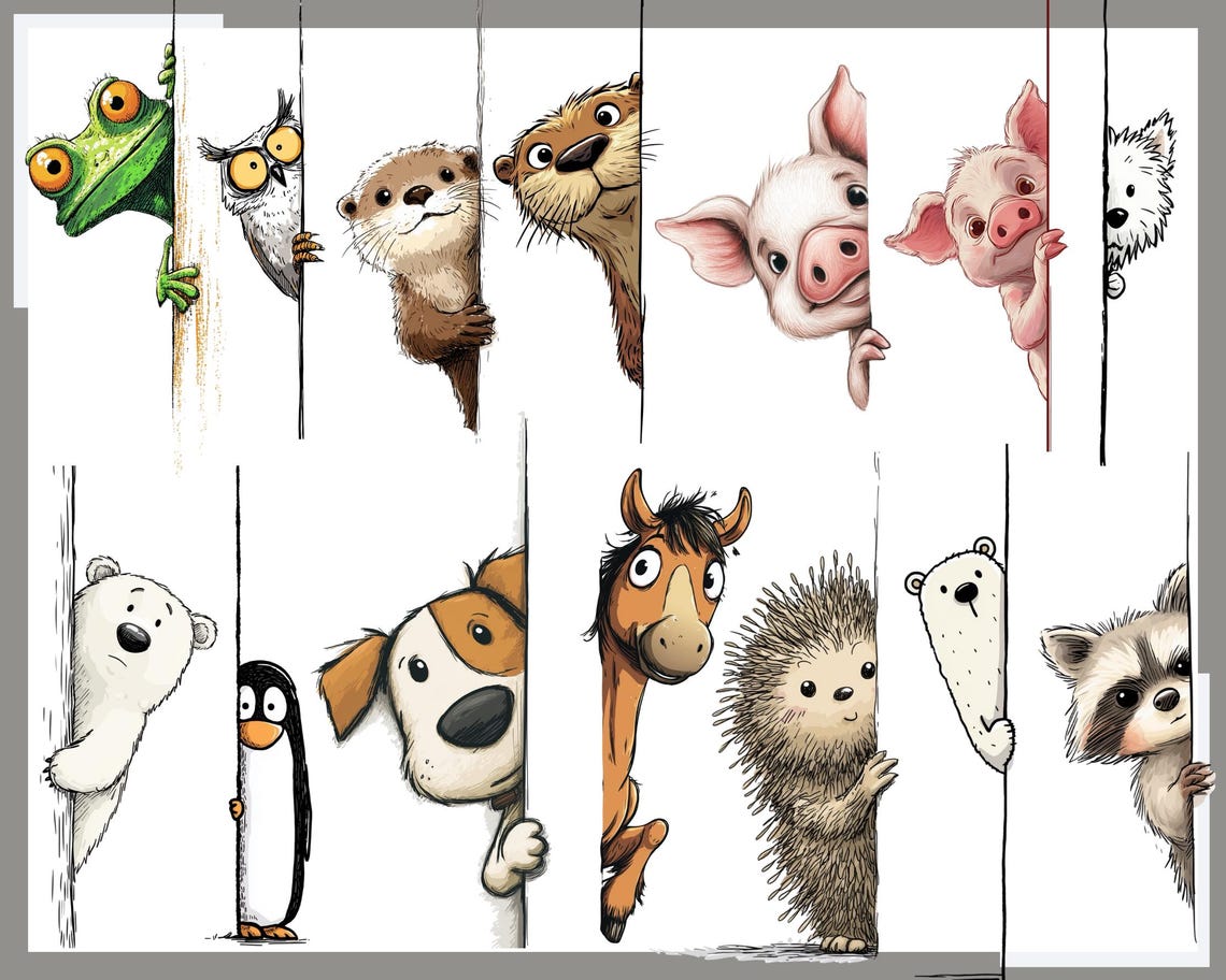 Peeking Animals: 130 PNG, 300 DPI Quirky Animal Faces | Woodland ...