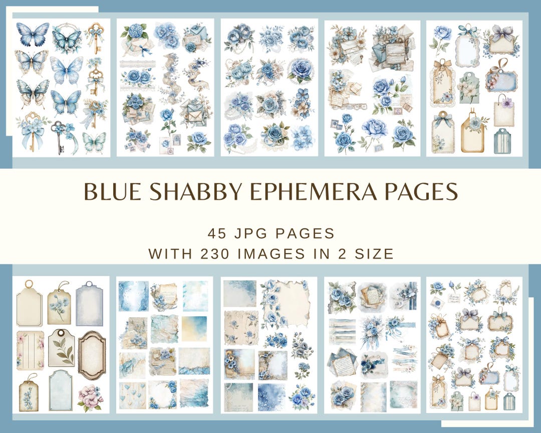 Shabby Blue Ephemera: 45 JPG A4 PAGES With 230 Images, 300 DPI ...