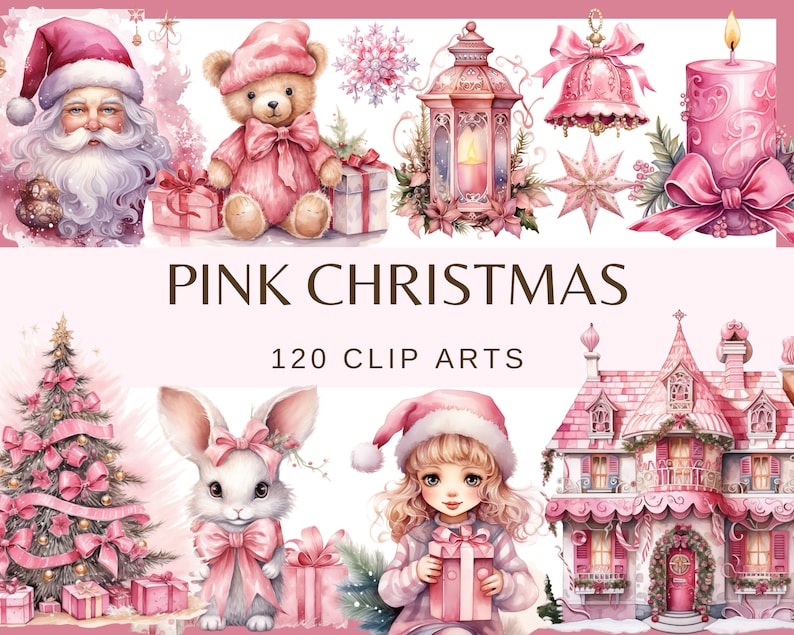 Pink Christmas Clipart: 100 PNG Graphics (digital Download) - Etsy