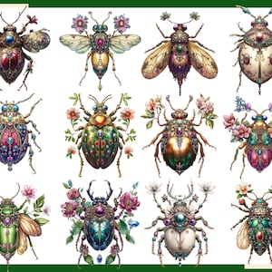 Faberge Insects Clipart: Watercolor Bugs, Butterfly, Beetle (100 PNG ...