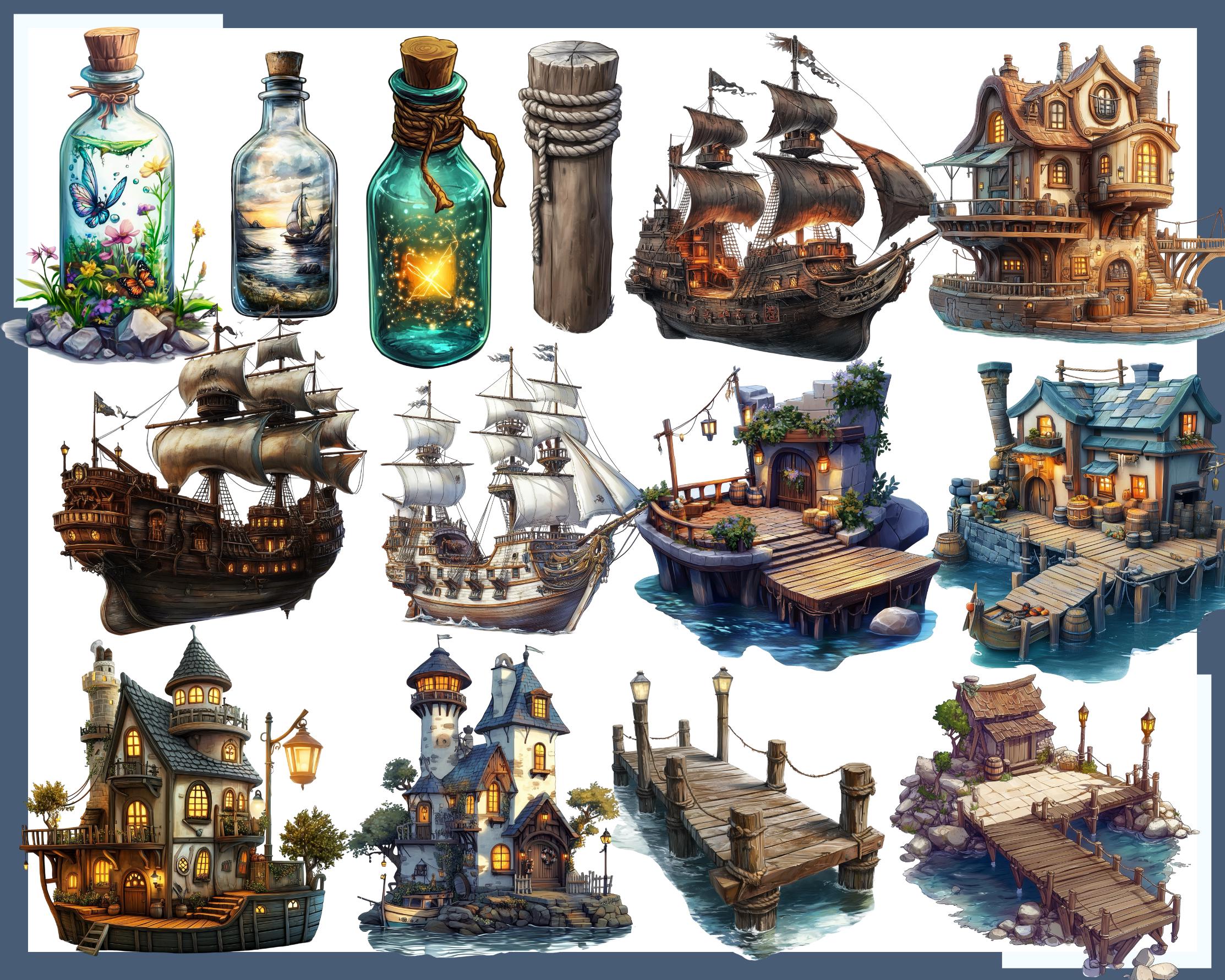 Nautical: 140 PNG, 300 DPI Clipart Sea Marine Life Graphics (commercial ...