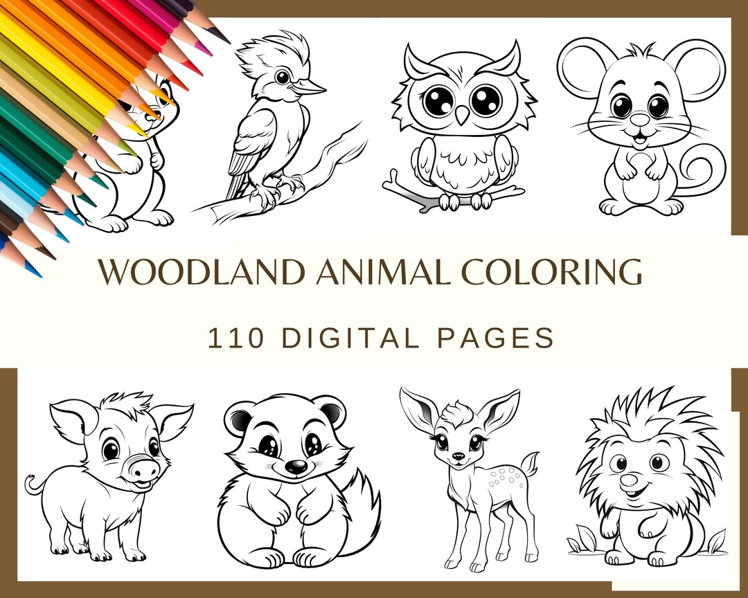 Woodland Animal Coloring Pages: 110 Page Printable Set (digital ...