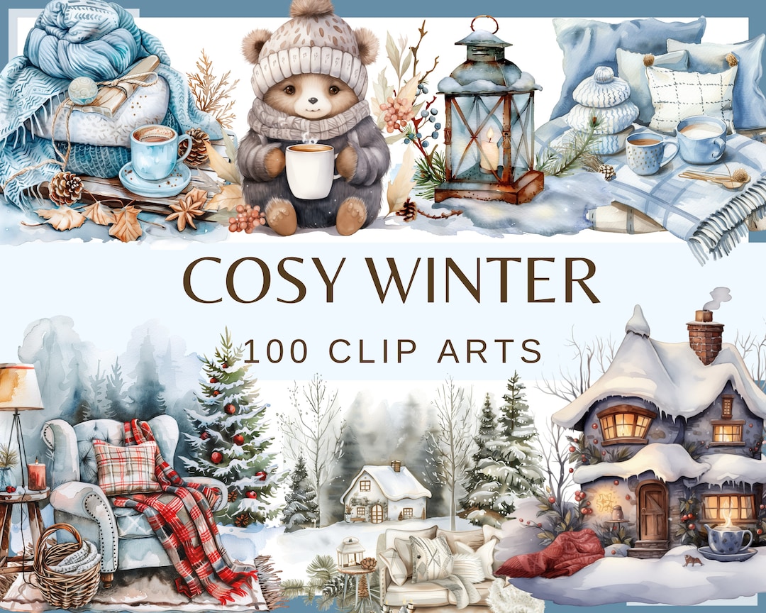 COSY WINTER - 100 Clip Arts (girls, Candles, Coffee 300 Dpi, Cosy Home ...