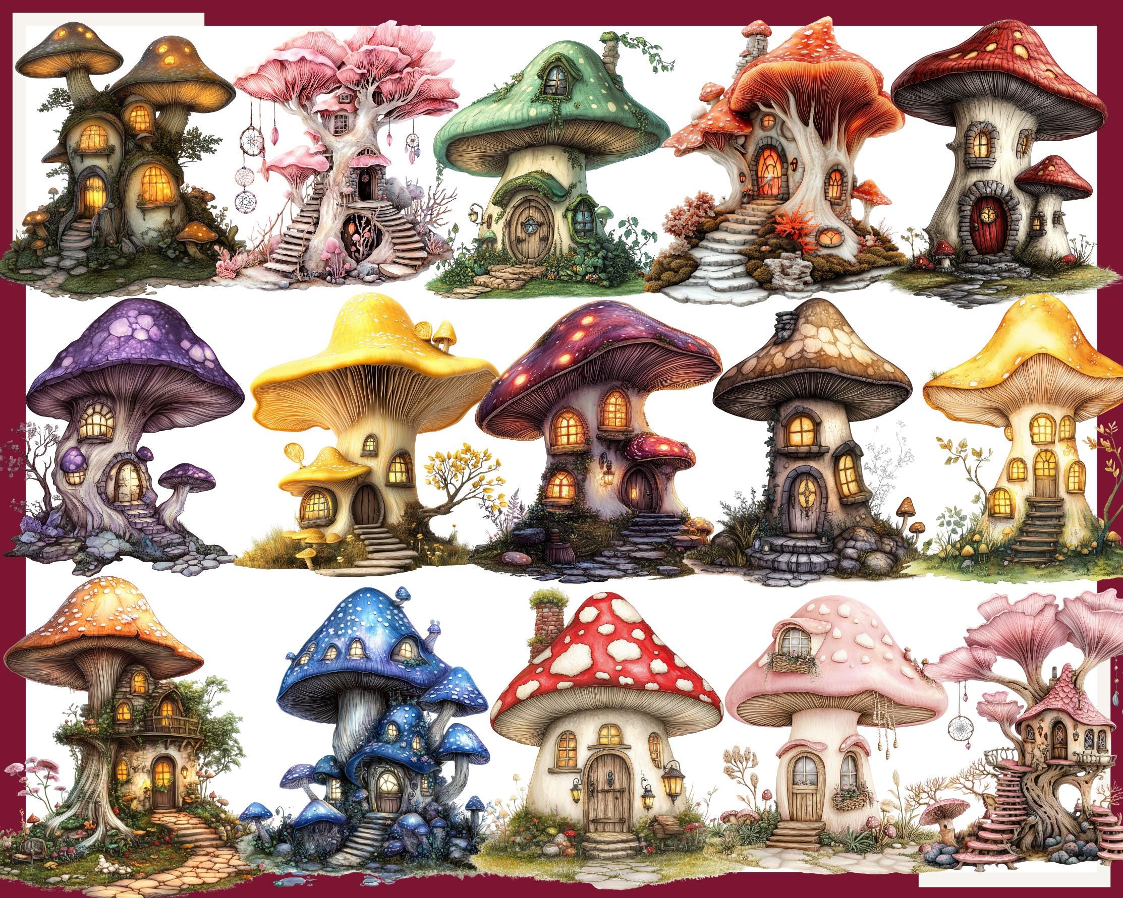 Mushroom House Clipart: Whimsical Cottage PNG, Fairy Fantasy Art (110 ...