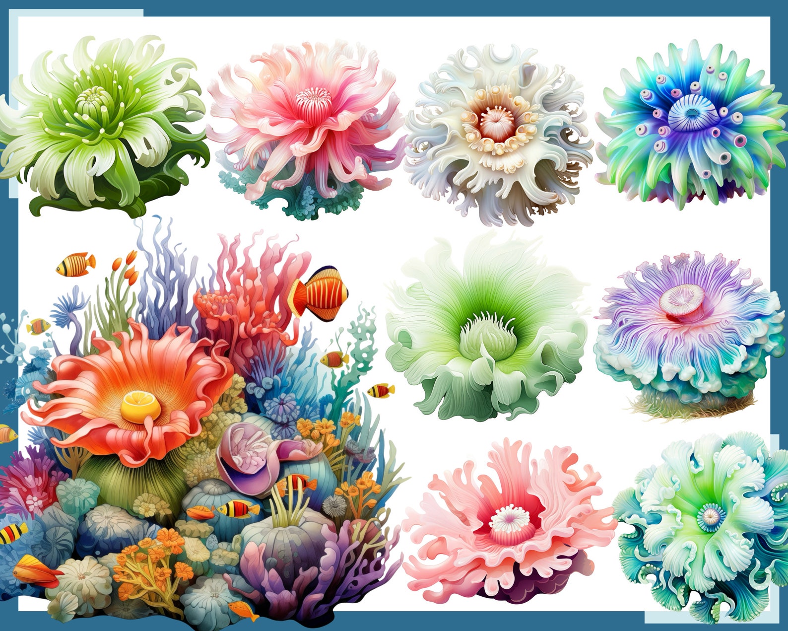 Sea Life Clip Art Bundle: 100 PNG Marine Animal Graphics (commercial ...