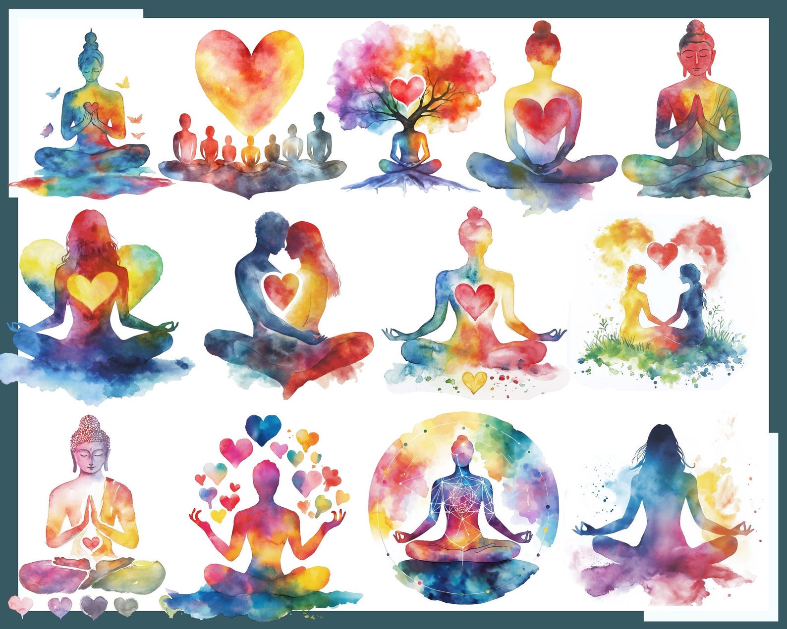 Yoga Figures Clipart: Mandala, Buddha, Meditation (120 PNG, Commercial ...