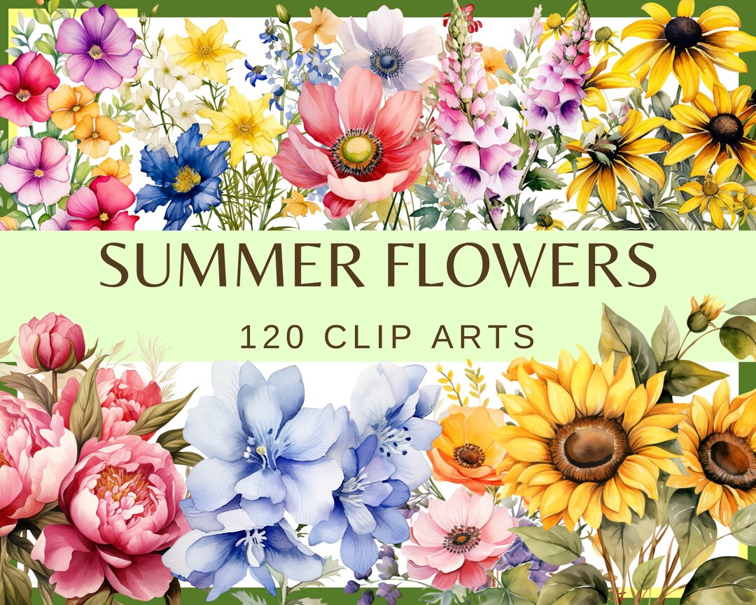 SUMMER FLOWERS - 120 Clip Arts (300 Dpi, Floral, Nature, Garden ...