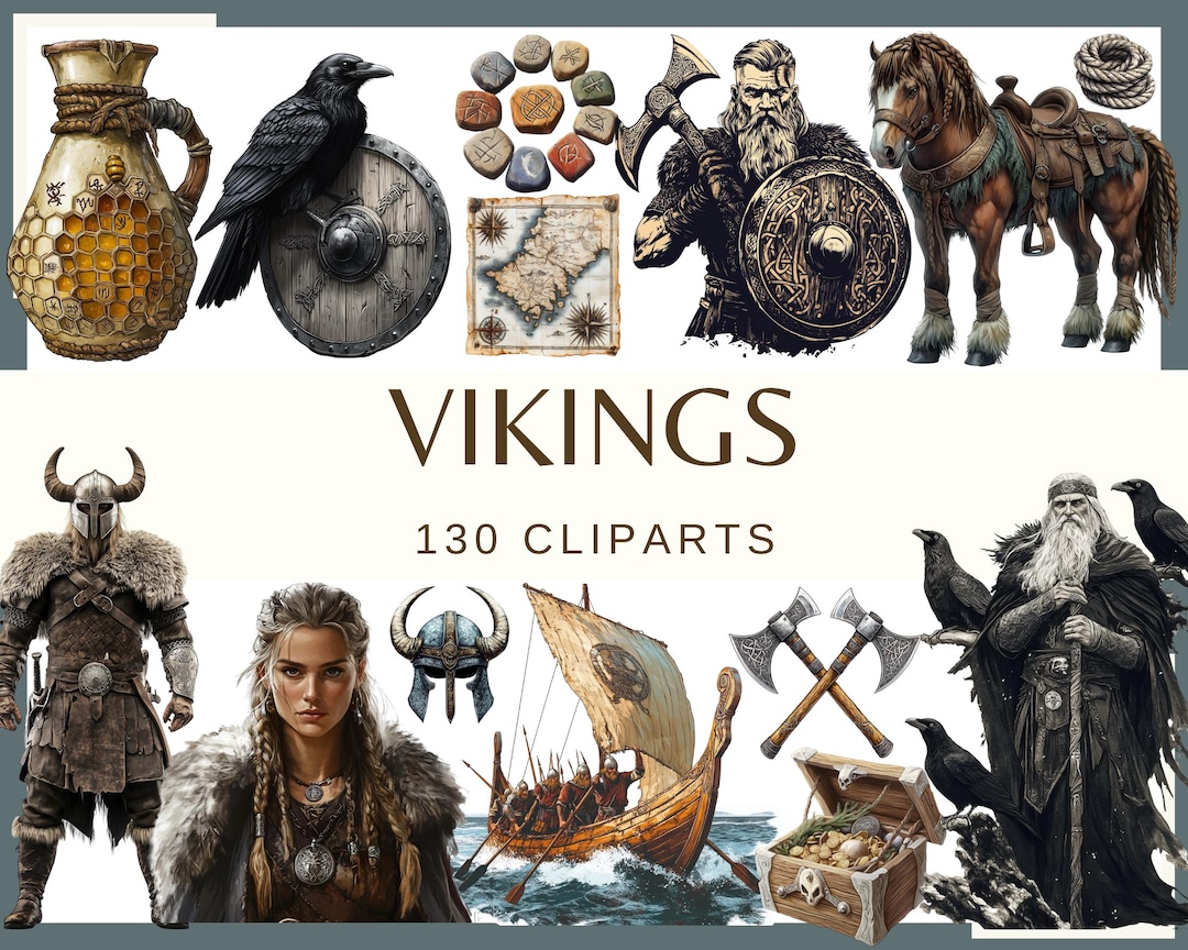 Watercolor Viking Clipart: Norse Warriors, Ships, Runes (digital ...