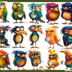 Grumpy Birds Clipart: Funny Tired Bird PNG Images (110 Files) (digital ...