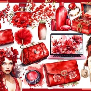 Red Fashion Clipart: Watercolor Illustrations (120 PNG) - Etsy