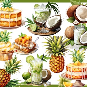 COCONUT & PINEAPPLE COLLECTION - 100 Clip Arts and 10 Patterns (300 Dpi ...
