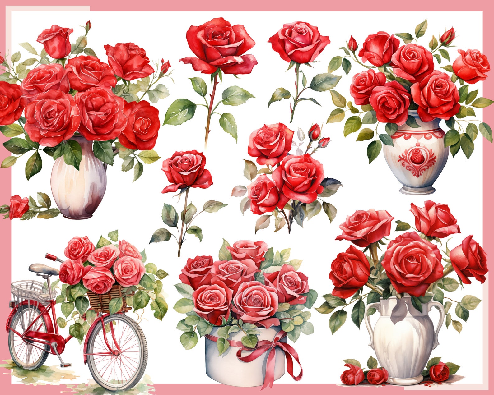 Rose Clipart Bundle: 110 Floral Pngs, Commercial Use - Etsy