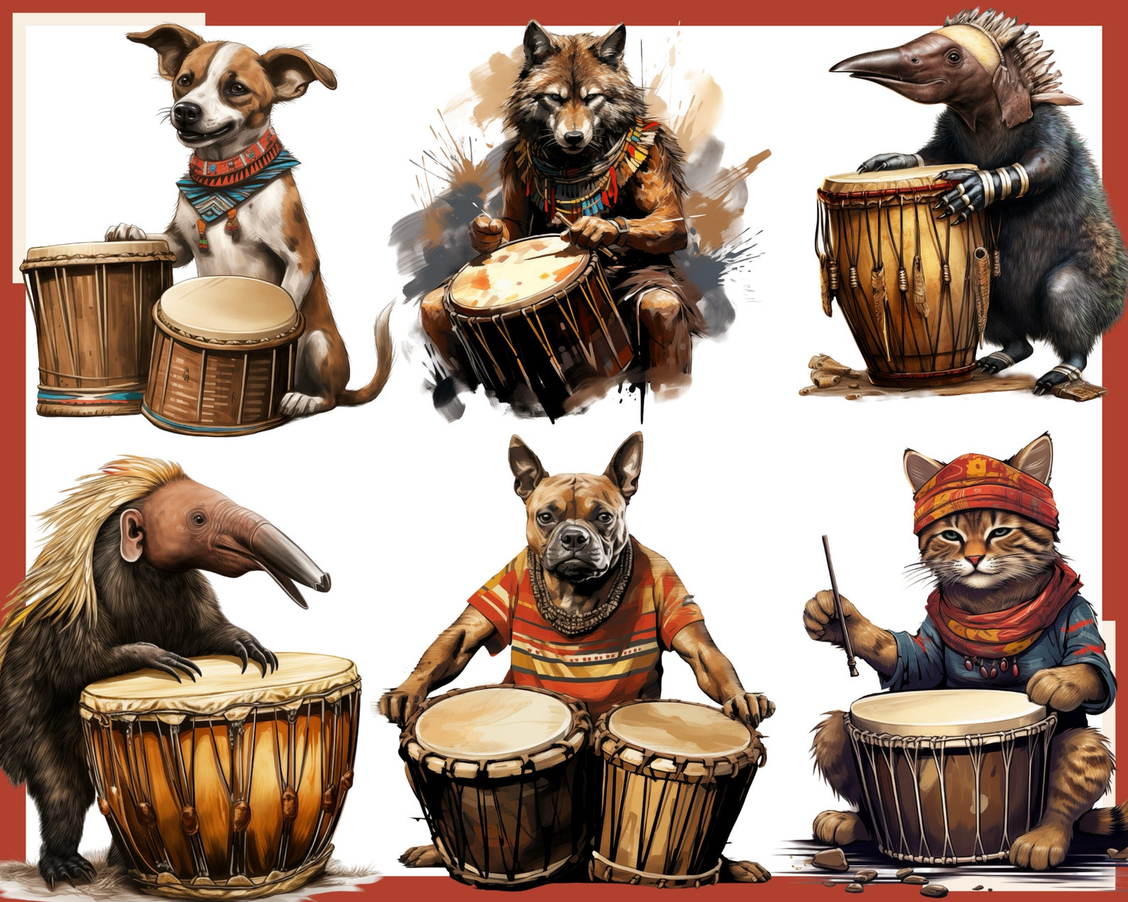 Animal Musicians Clip Art: Drums & Guitars Bundle (110 PNG) - Etsy