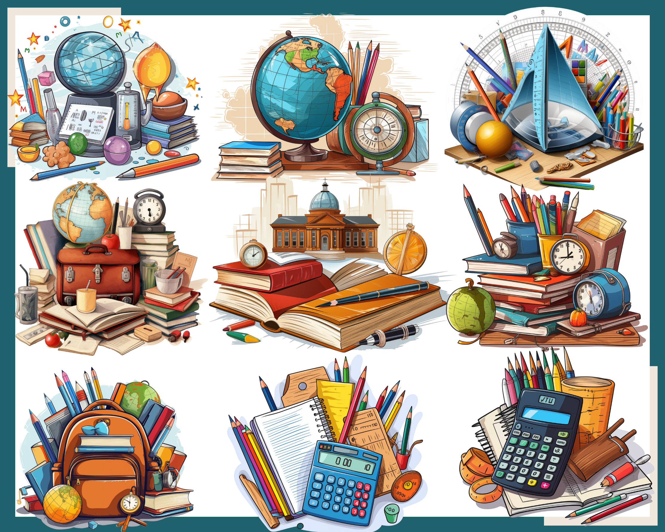 Watercolor School Supply Clip Art: 100 PNG Graphics (digital Download ...