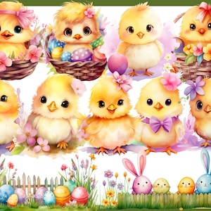 CUTE KAWAII EASTER - 100 Watercolor Clip Arts (transparent Background ...