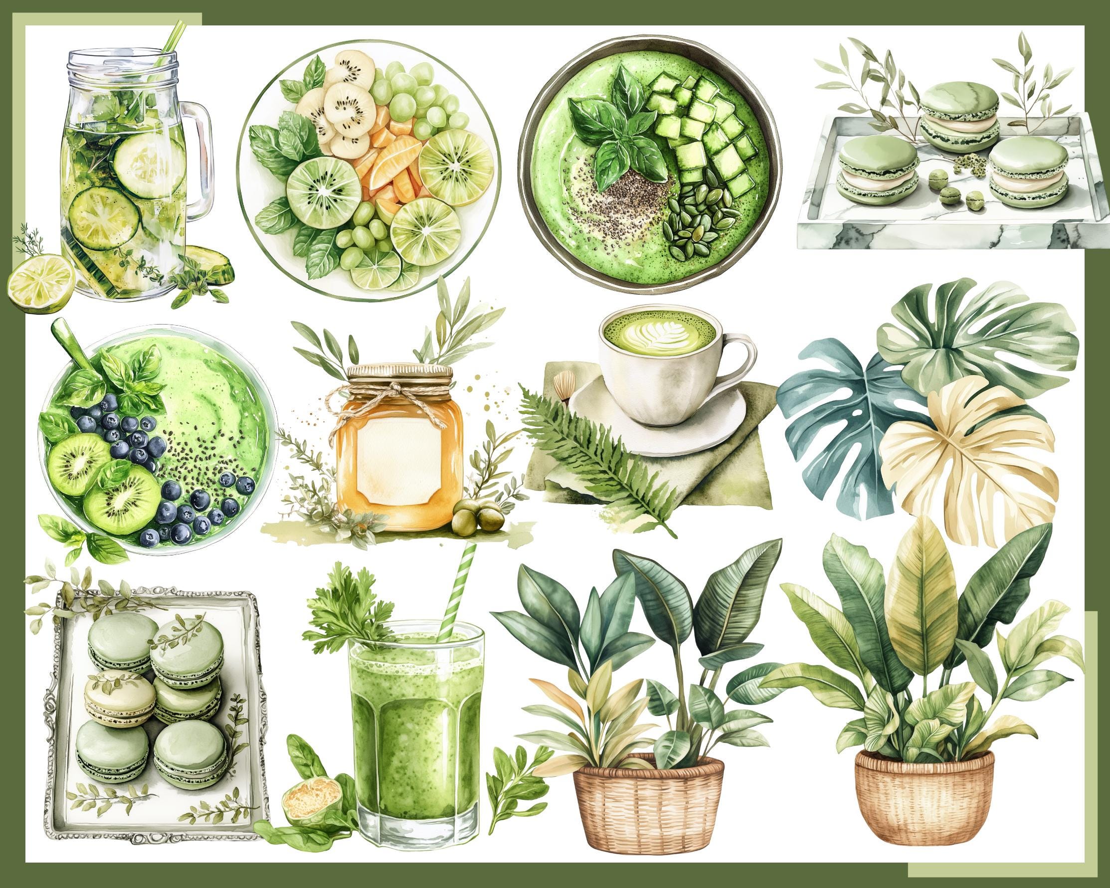 Green Plant Spa Clipart: Botanical Wellness Graphics (PNG, 300 DPI ...