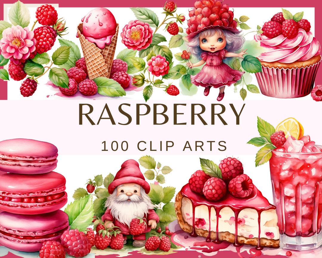 RASPBERRY - 100 Clip Arts (300 Dpi, Fruit, Ice Cream, Cake, Cupcake ...