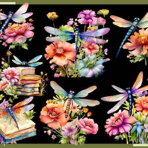 100 Dragonfly Clip Art: Stained Glass & Watercolor PNG (commercial Use ...