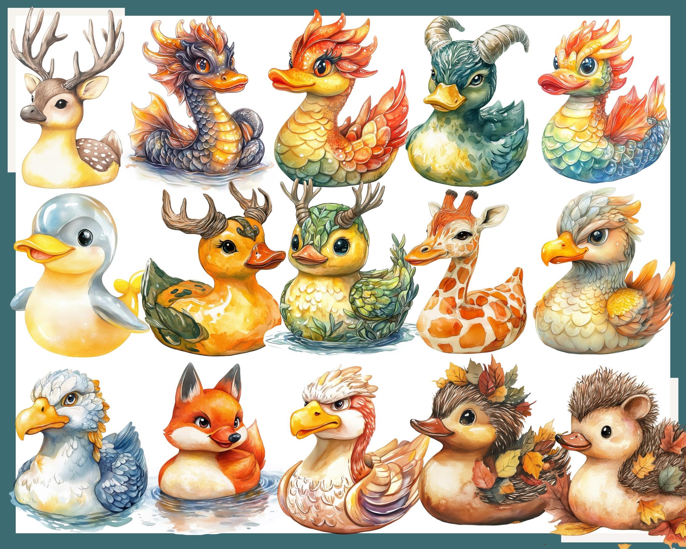Watercolor Rubber Duck Clipart: 130 Unique Animal Styles (PNG Pack) - Etsy