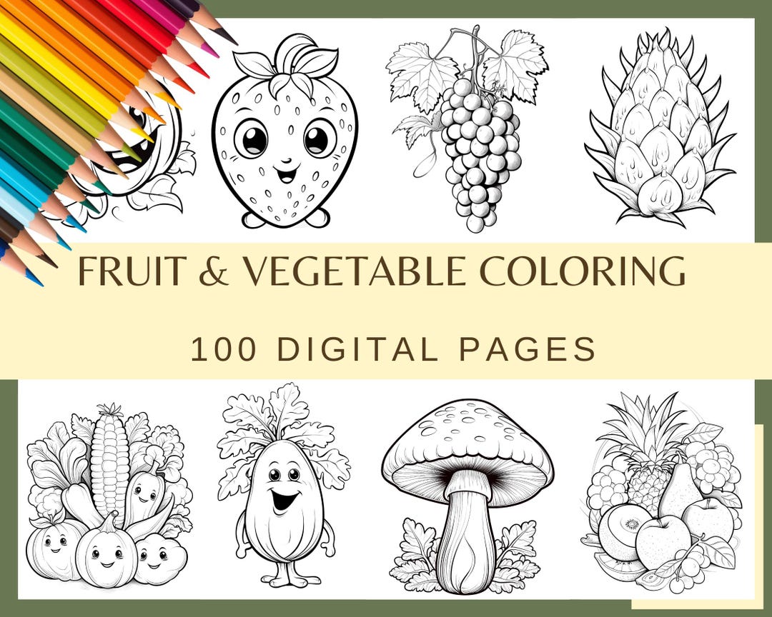 Fruit & Vegetable Coloring Pages: 100 Page Digital Paper Pack (PDF) - Etsy