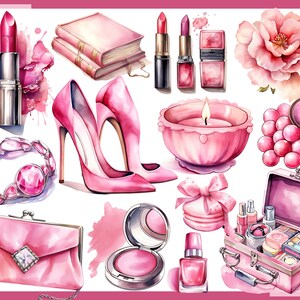 Pink Fashion Clipart: 100 Watercolor Graphics (PNG) - Etsy