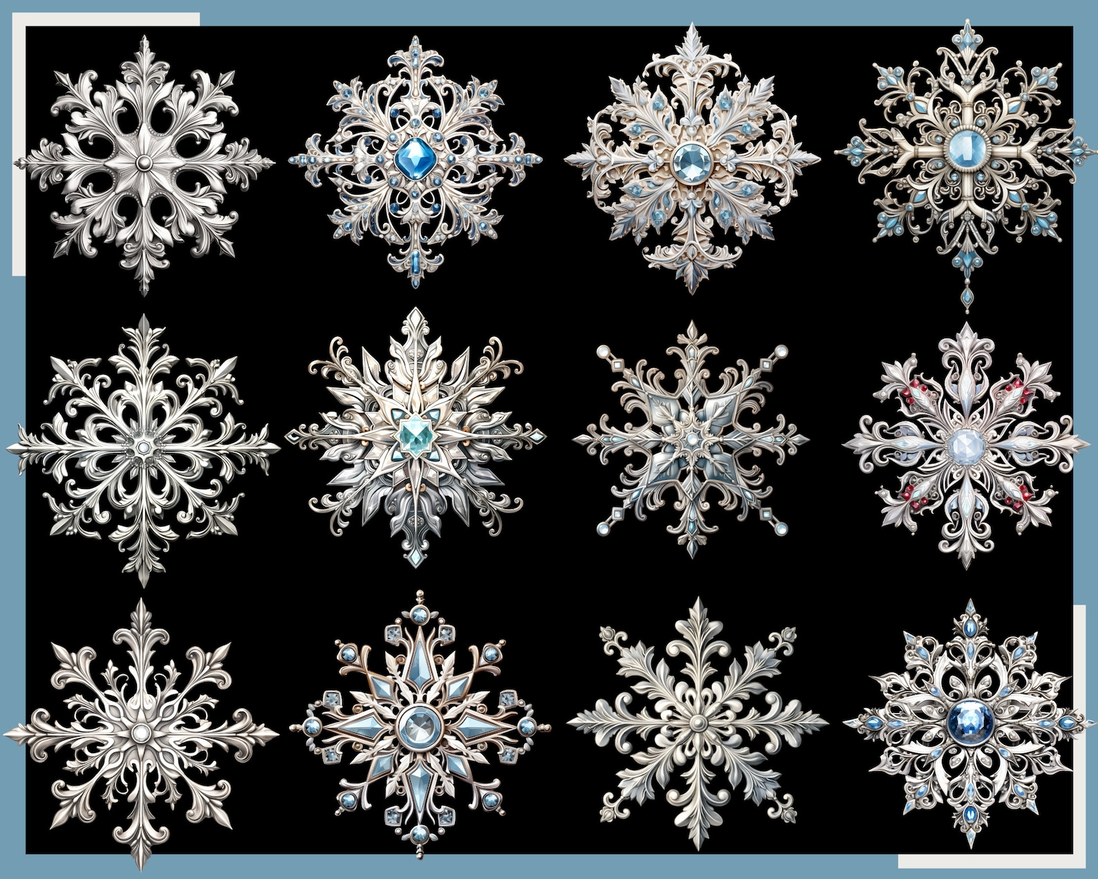 Gold & Silver Snowflake Clipart: Watercolor Christmas Designs (PNG, 300 ...
