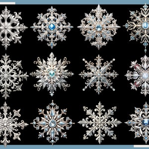 Gold & Silver Snowflake Clipart: Watercolor Christmas Designs (PNG, 300 ...