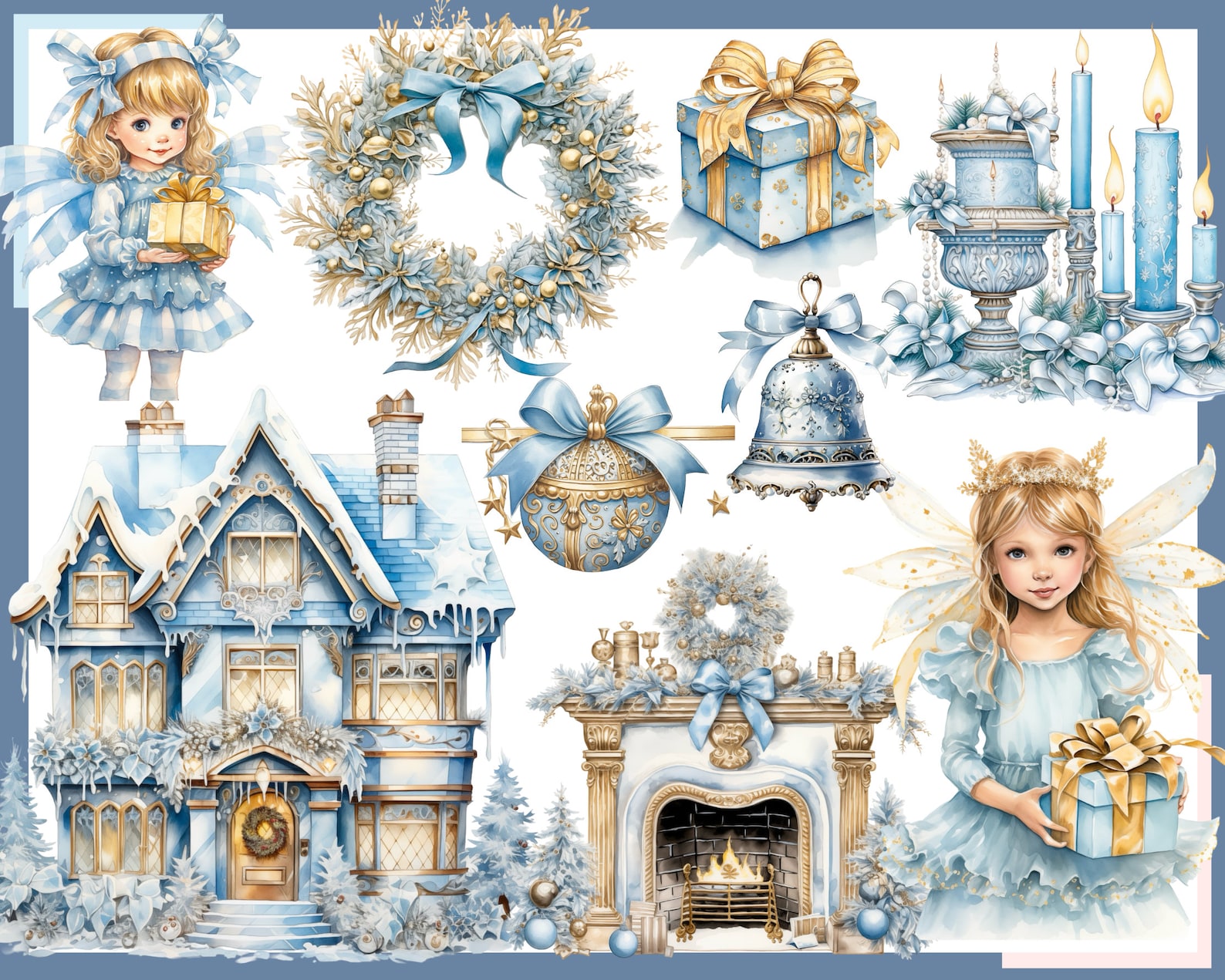 Blue Christmas Clip Art Bundle: 100+ Holiday Pngs (digital Download) - Etsy