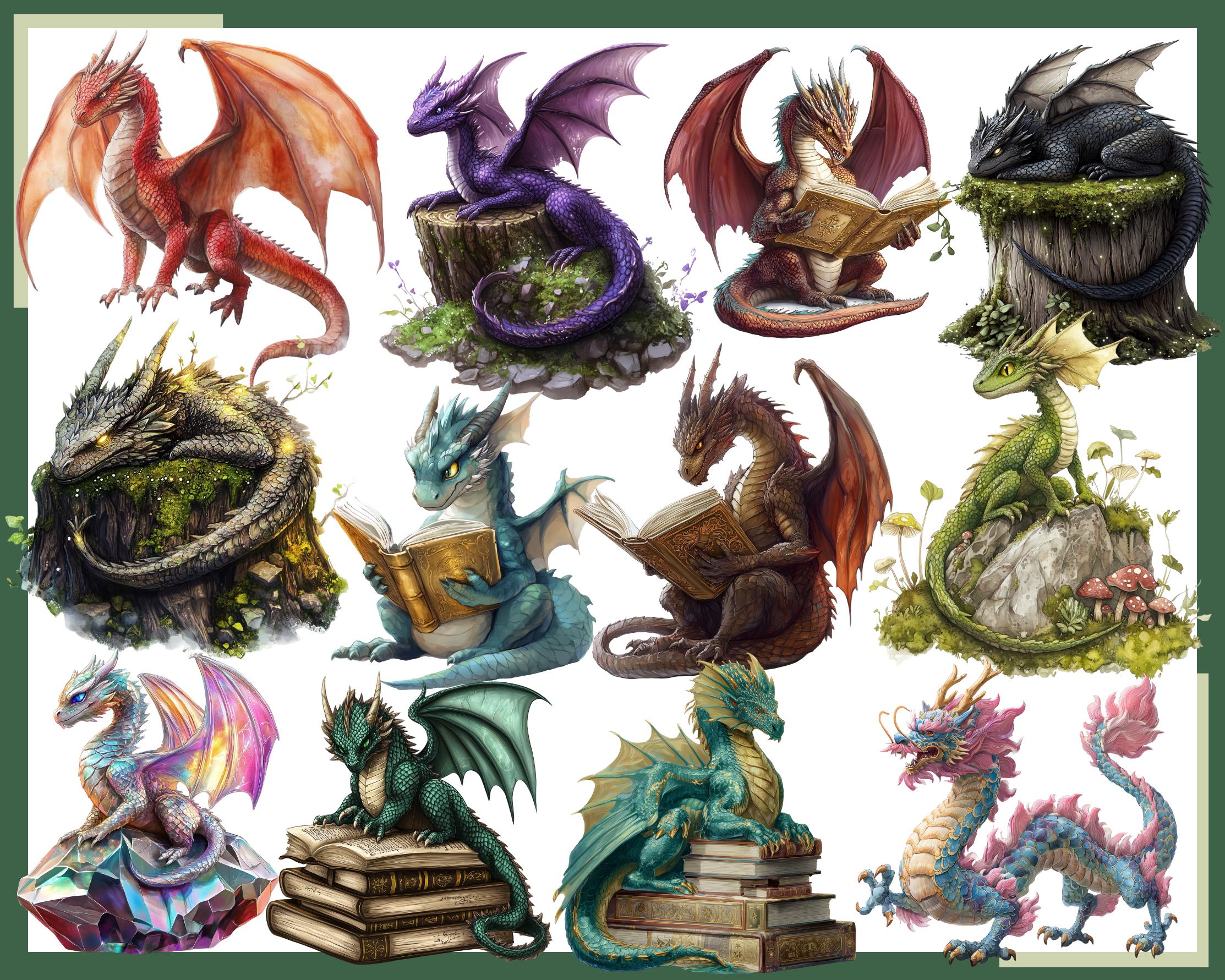 Dragon: 120 PNG, 300 DPI Clipart Fantasy Art, Magic Nursery (commercial ...