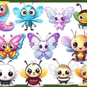 CUTE KAWAII INSECTS - 75 Clip Arts (300 Dpi, Beehive, Ladybug, Sweet ...