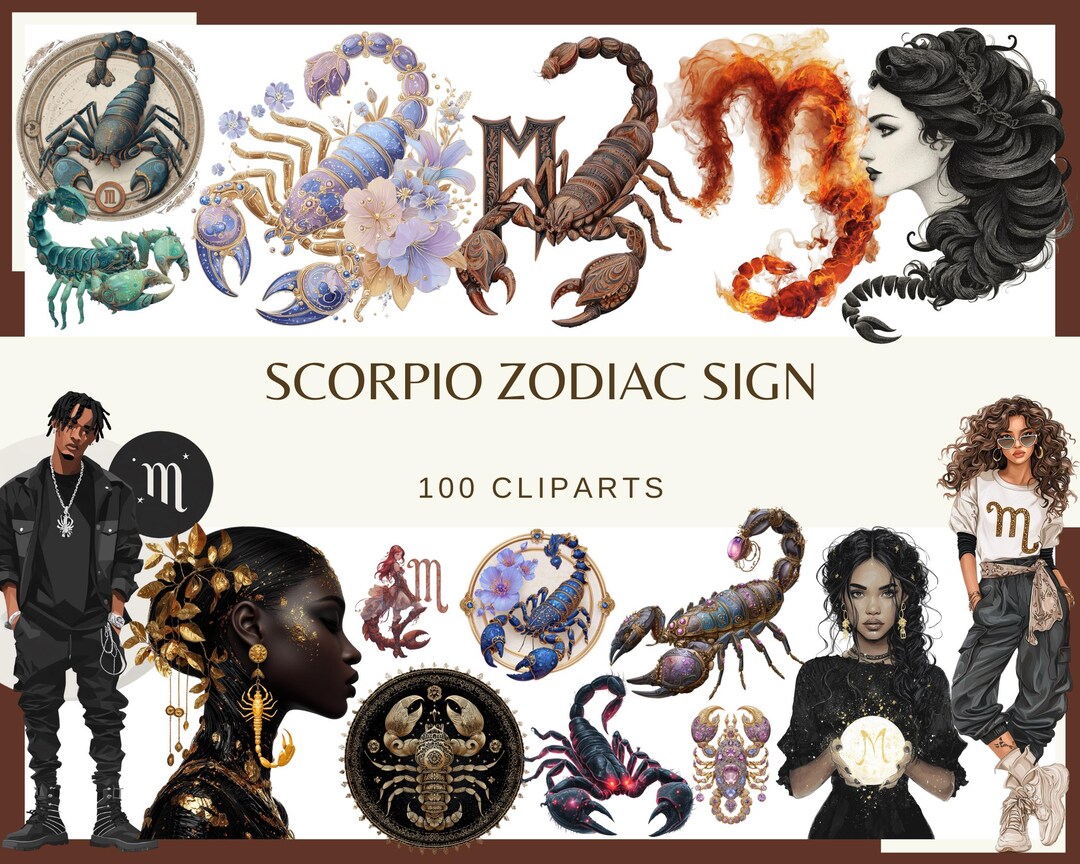 Scorpio Zodiac Clipart: 100 PNG, 300 DPI Astrology, Mystical Zodiac ...