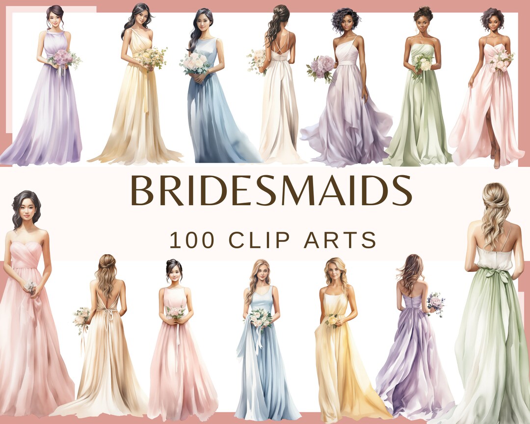 Bridesmaids Watercolor Clipart: Wedding PNG Graphics (digital Download ...