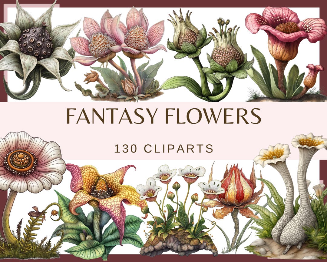 Fantasy Flower Clip Art: 130 Floral Pngs, Commercial Use (digital ...