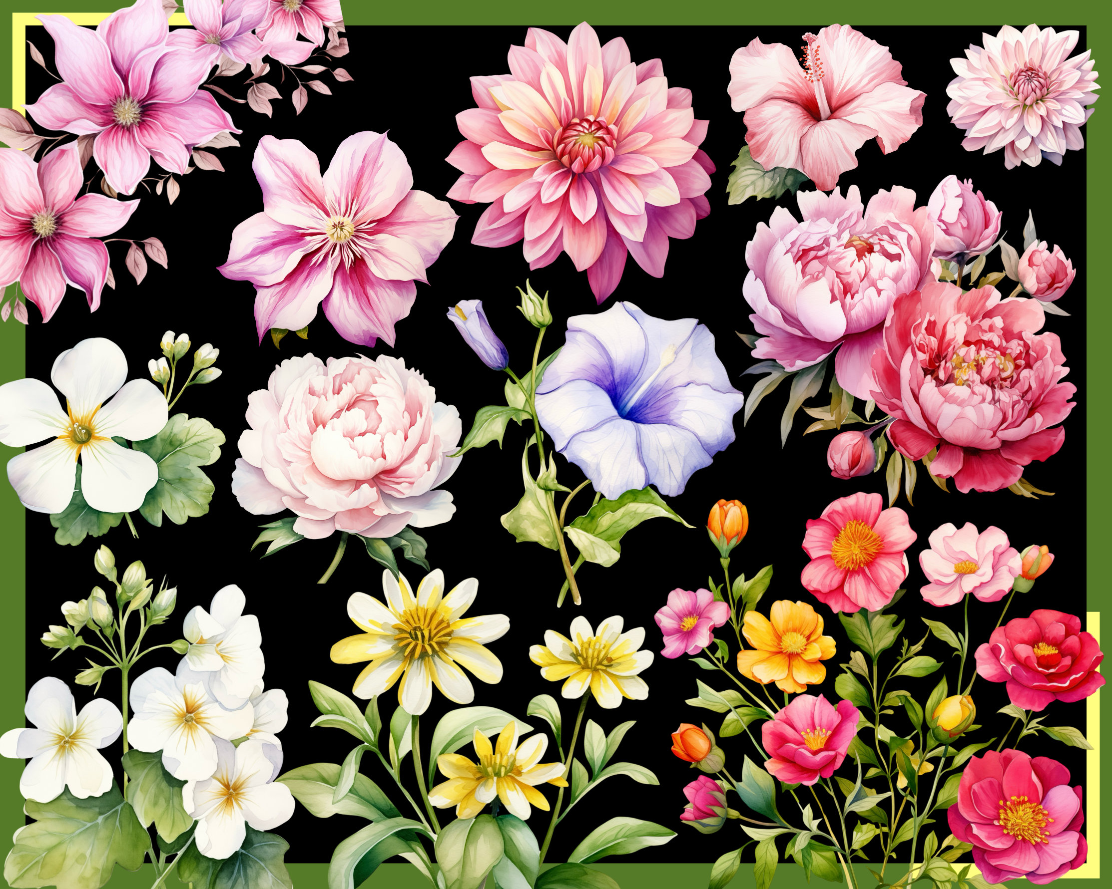 Summer Flowers: 120 PNG, 300 DPI Clipart Floral Garden Graphics ...