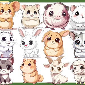 CUTE KAWAII Domestic ANIMALS - 100 Clip Arts (300 Dpi, Cute Animals ...