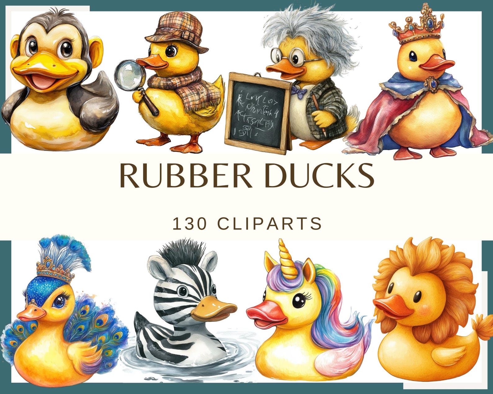 Watercolor Rubber Duck Clipart: 130 Unique Animal Styles (PNG Pack) - Etsy