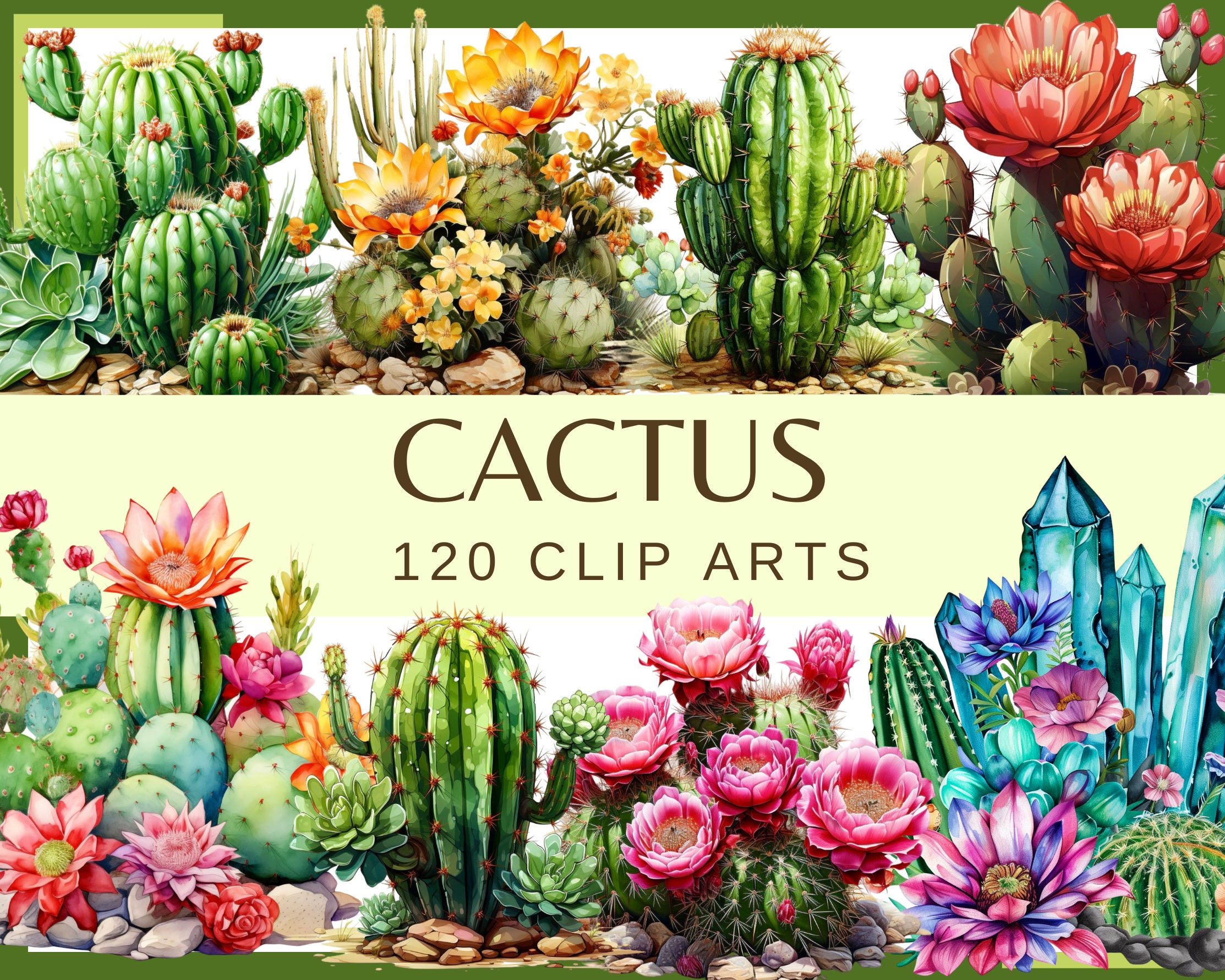Cactus Clip Art: 120 Watercolor Desert Plant Pngs (digital Download) - Etsy