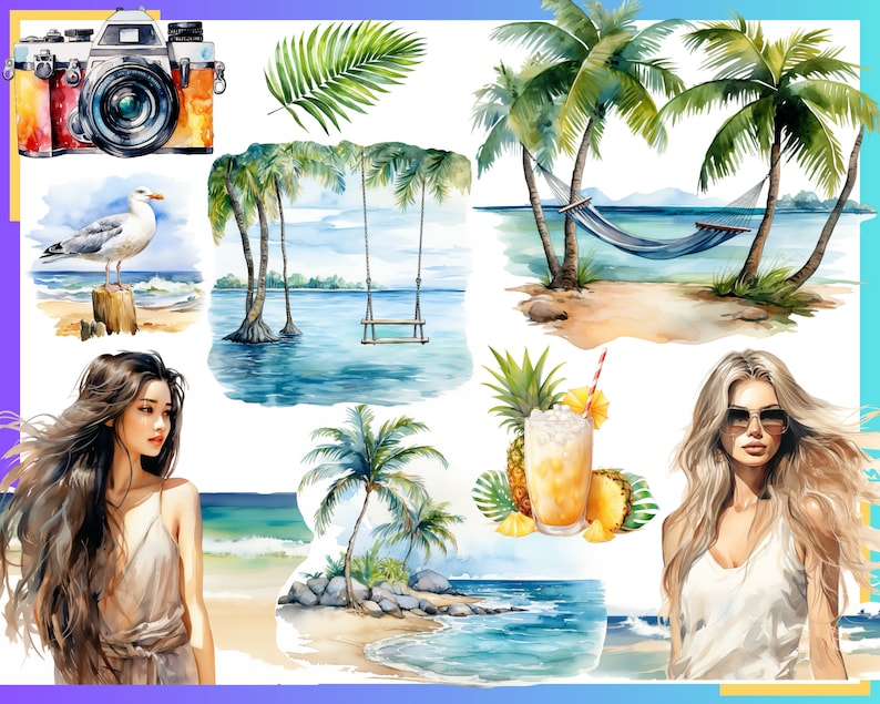 Summer Vibes: 100 PNG, 300 DPI Tropical Beach Designs (commercial Use ...