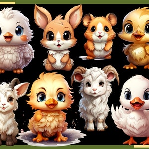 KAWAII FARM ANIMALS - 80 Clip Arts (300 Dpi, Cute Animals, Baby Animals ...