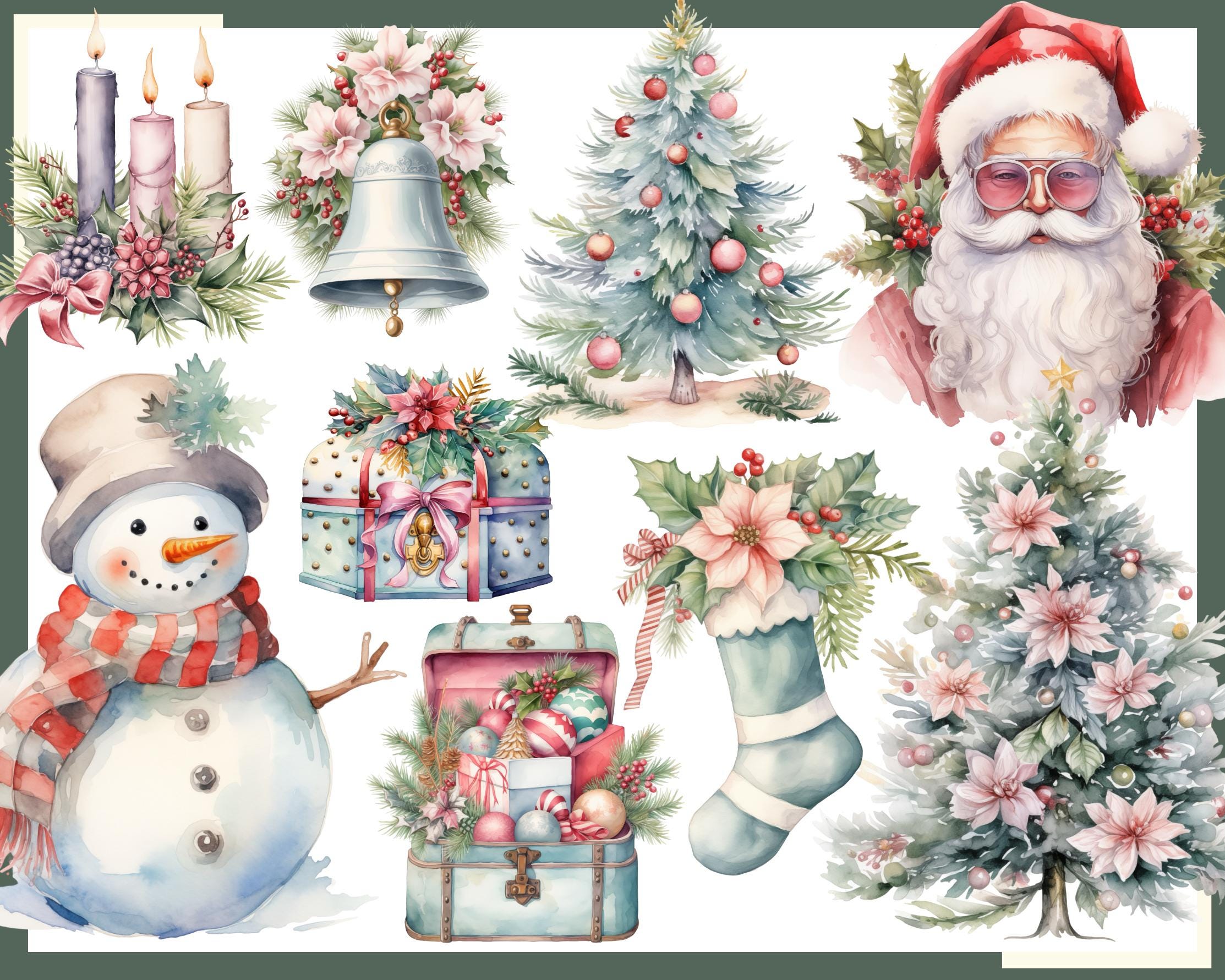 Pastel Christmas Clipart: 100 PNG Graphics (digital Download) - Etsy
