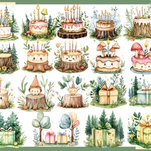 Woodland Birthday Clipart: Forest Animal Graphics (280 PNG) - Etsy