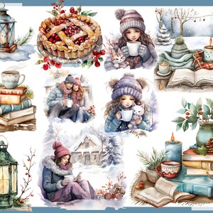 Cosy Winter Watercolor Clipart Bundle: 100 PNG Graphics (digital ...