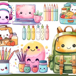 Kawaii School Supply Clipart: 110 Watercolor Graphics (PNG) - Etsy