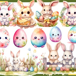 CUTE KAWAII EASTER - 100 Watercolor Clip Arts (transparent Background ...