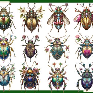 Faberge Insects Clipart: Watercolor Bugs, Butterfly, Beetle (100 PNG ...