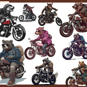 Animals on Motorcycles Clip Art: 100 PNG Graphics (digital Download) - Etsy