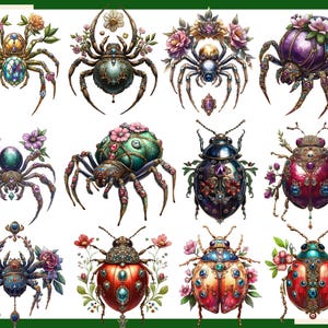Faberge Insects Clipart: Watercolor Bugs, Butterfly, Beetle (100 PNG ...