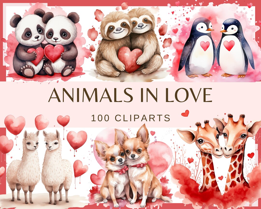 Animals in Love Clip Art: 100 PNG, 300 DPI Love Valentine's Day Bundle ...